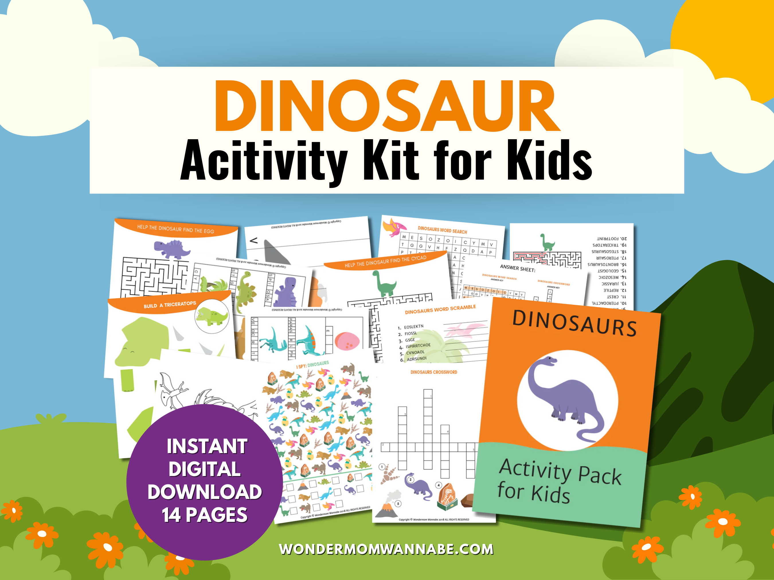 Dinosaurs Fun Pack for Kids – Printable Dinosaur Games, Puzzles, Crafts ...