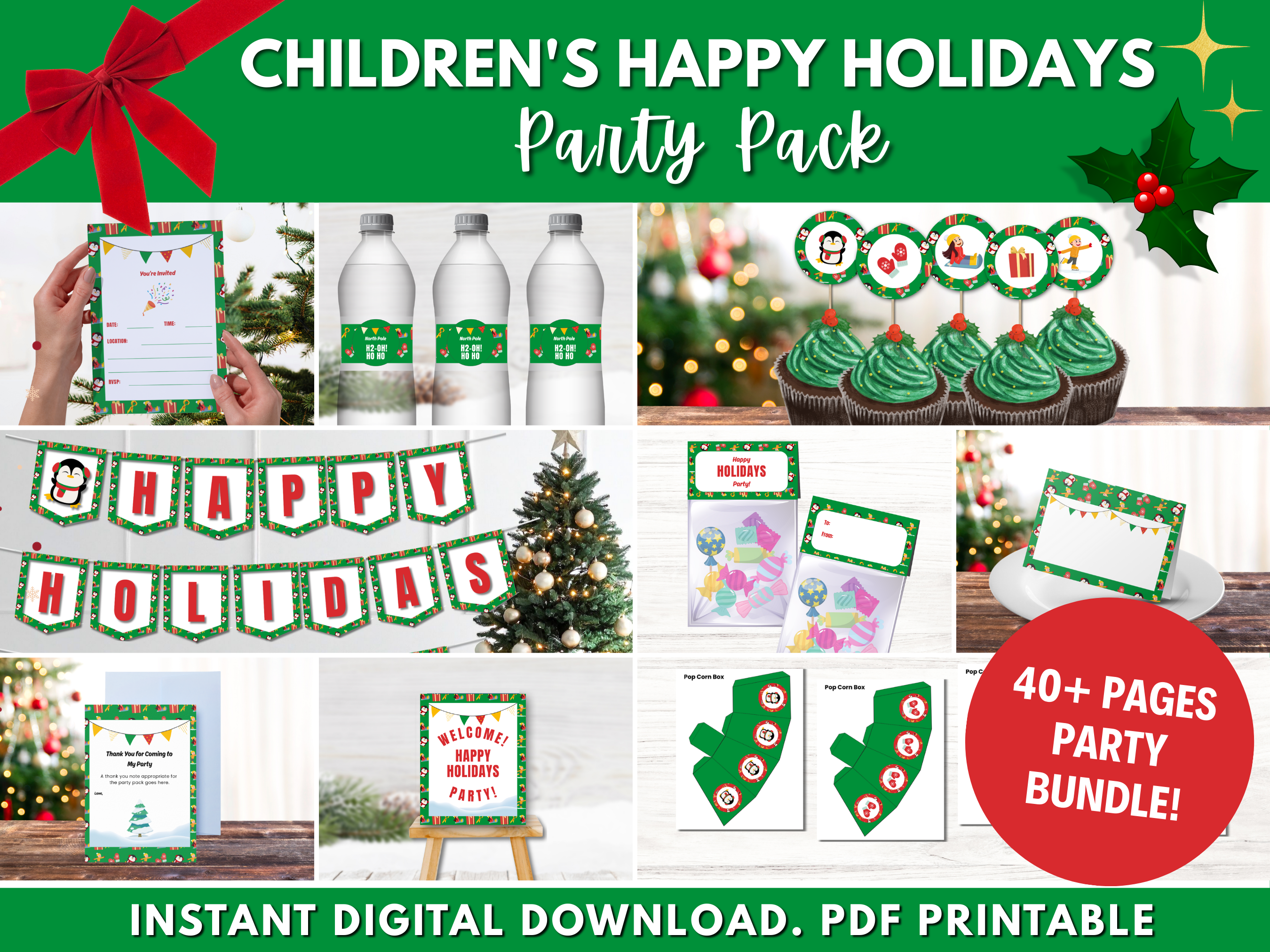 Printable Kids Christmas Party Pack | Happy Holidays Decorations Kit ...