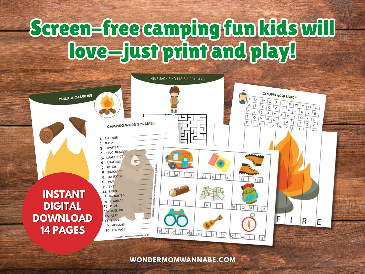 Camping Fun Pack for Kids – Printable Games, Puzzles, Crafts & Outdoor ...