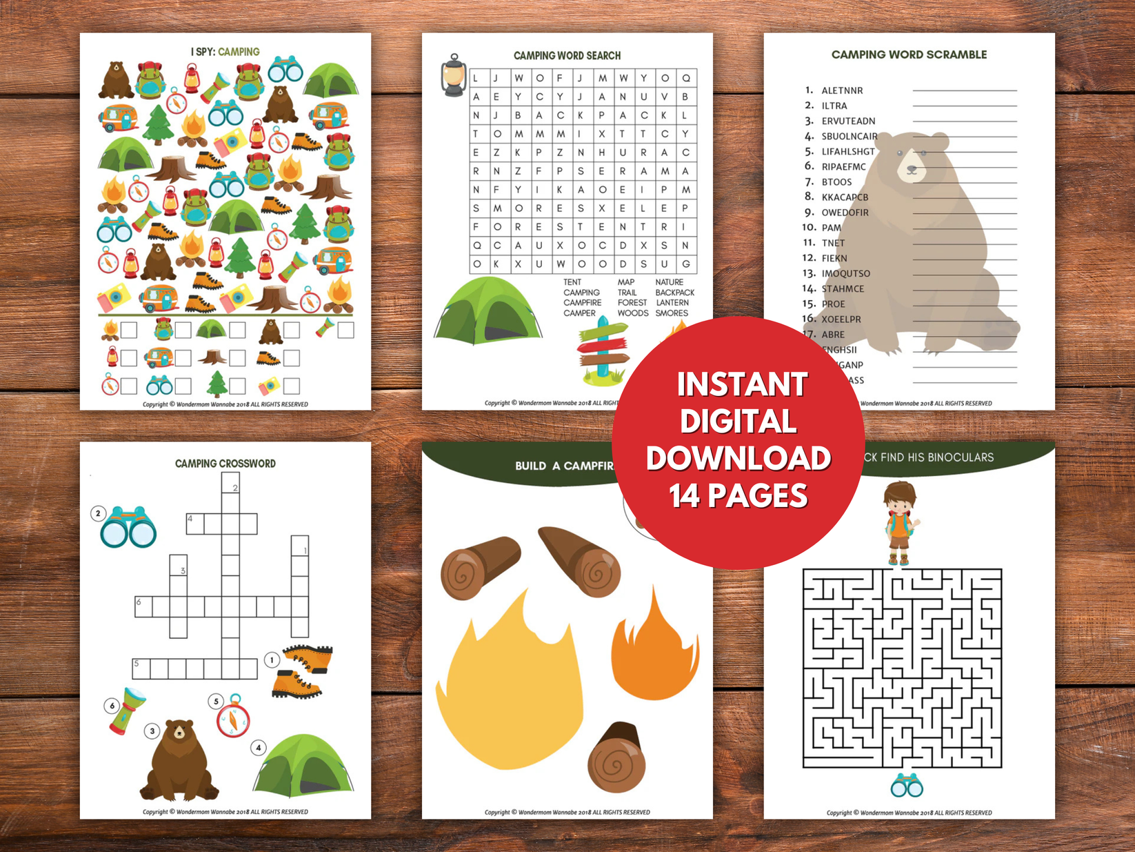 Camping Fun Pack for Kids – Printable Games, Puzzles, Crafts & Outdoor ...