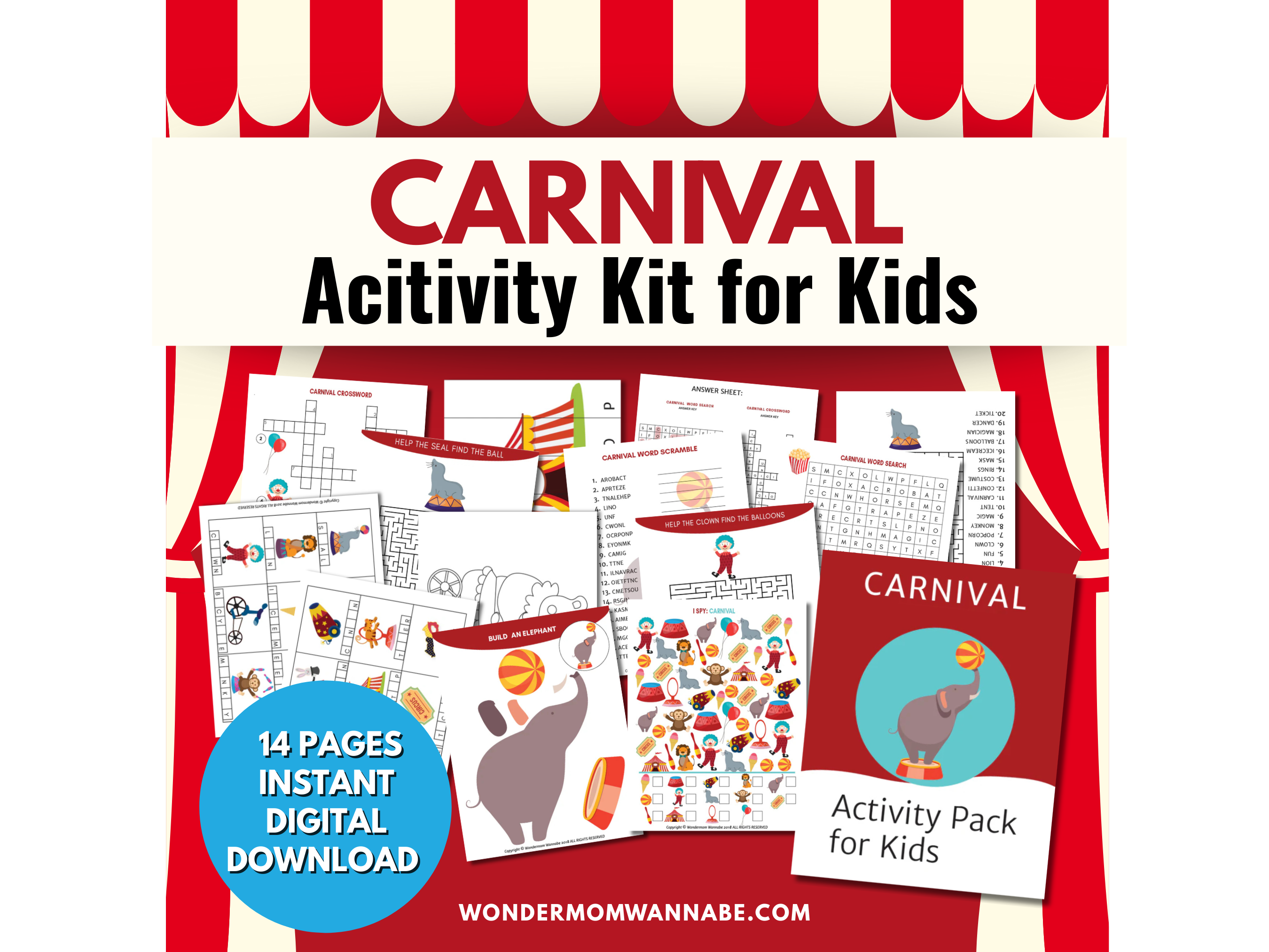 Carnival Fun Pack for Kids – Printable Games, Puzzles, Crafts & Circus ...