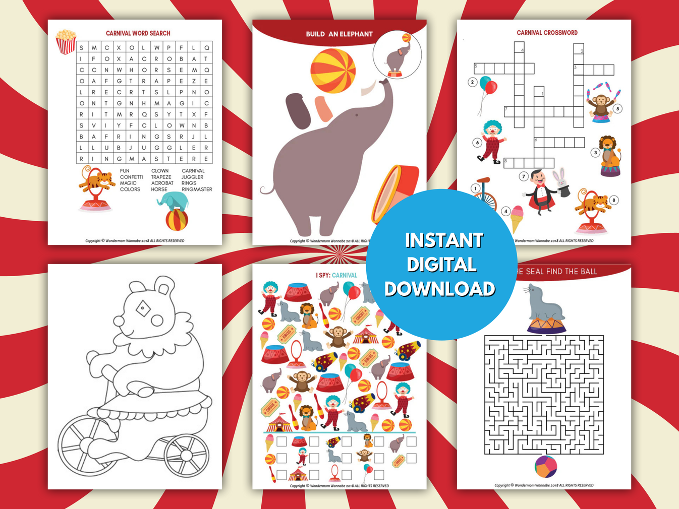 Carnival Fun Pack for Kids – Printable Games, Puzzles, Crafts & Circus ...