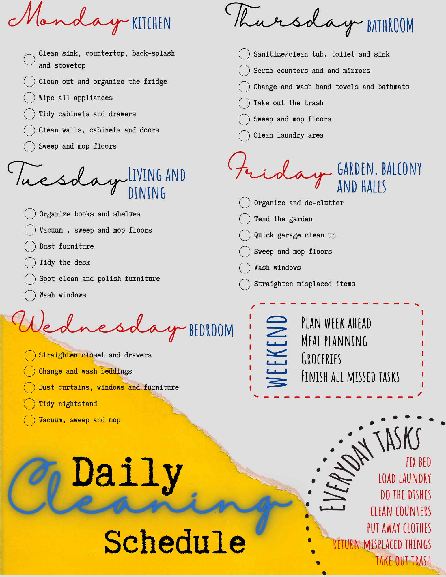 Cleaning Schedule Wondermom Shop