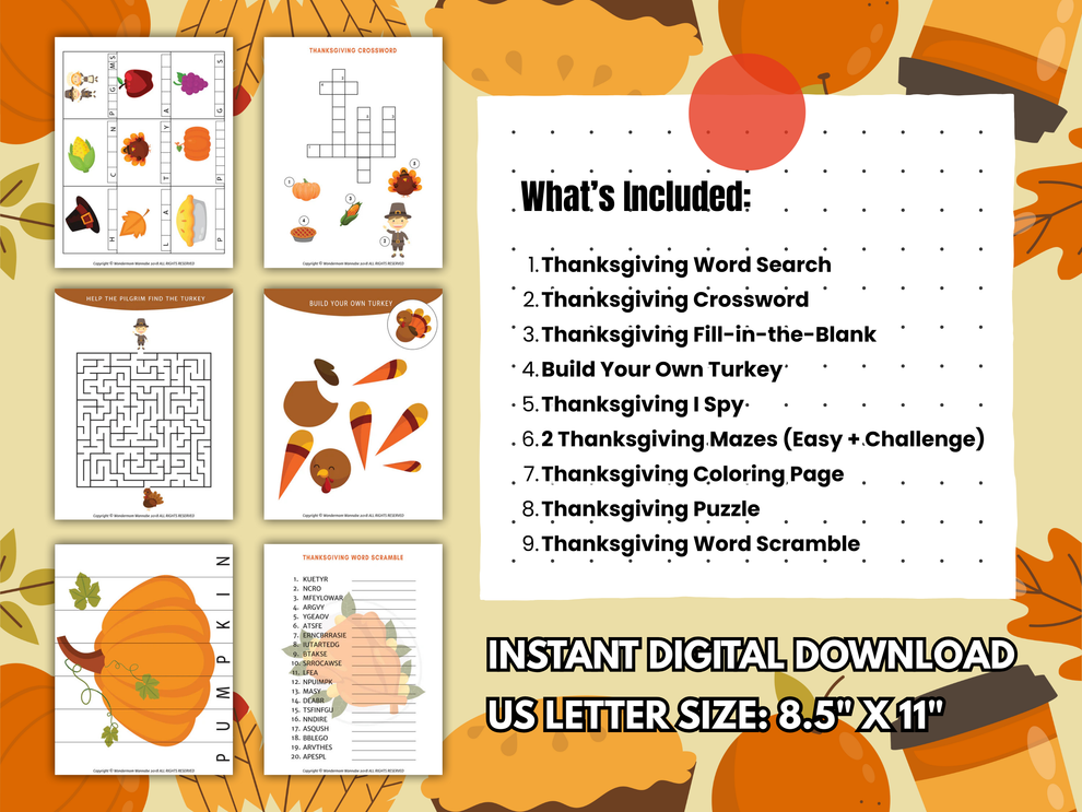 Printable Thanksgiving Activity Book for Kids – Printable Games, Puzzl ...