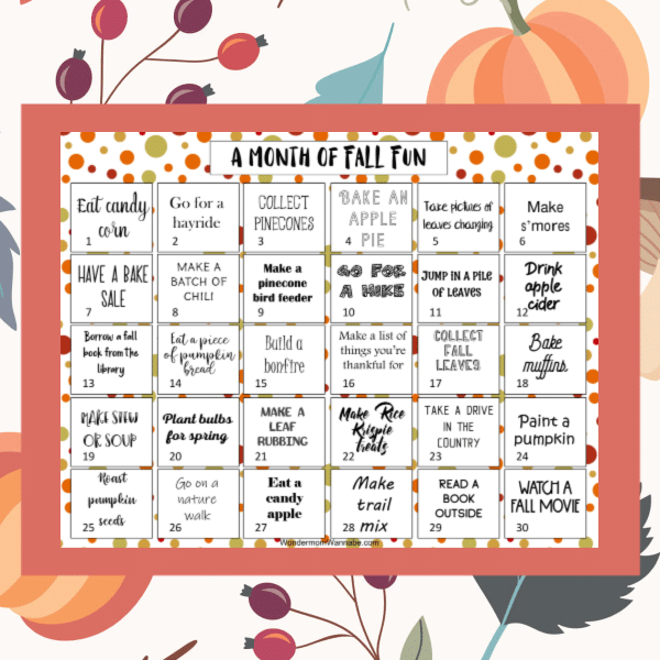 Fall Activities Calendar – Wondermom Shop